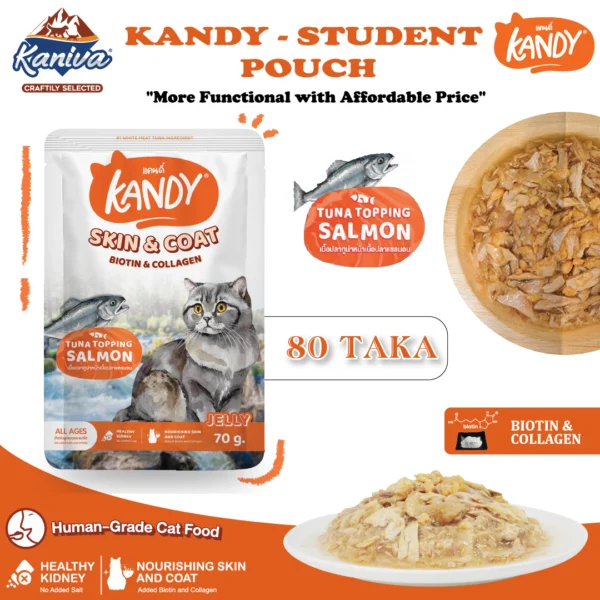 Kandy Student pouch Skin and Coat – Tuna topping Salmon - Kaniva Pet ...
